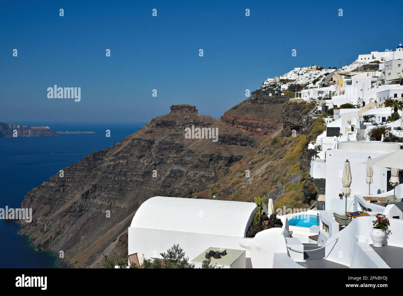 Scenic landscape with typical Cycladic architecture in Santorini island ...