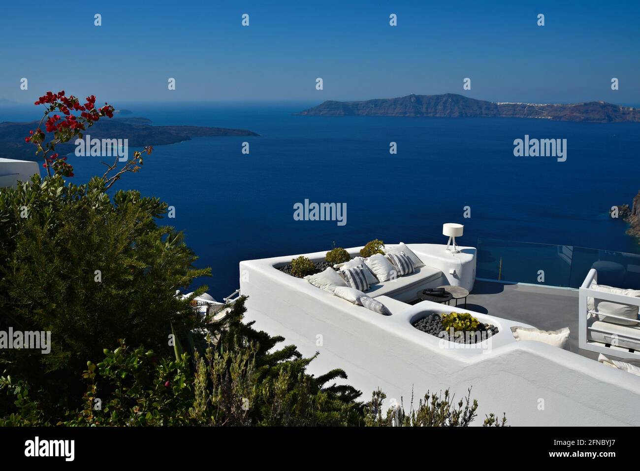 Scenic landscape with a typical Cycladic architecture terrace ...