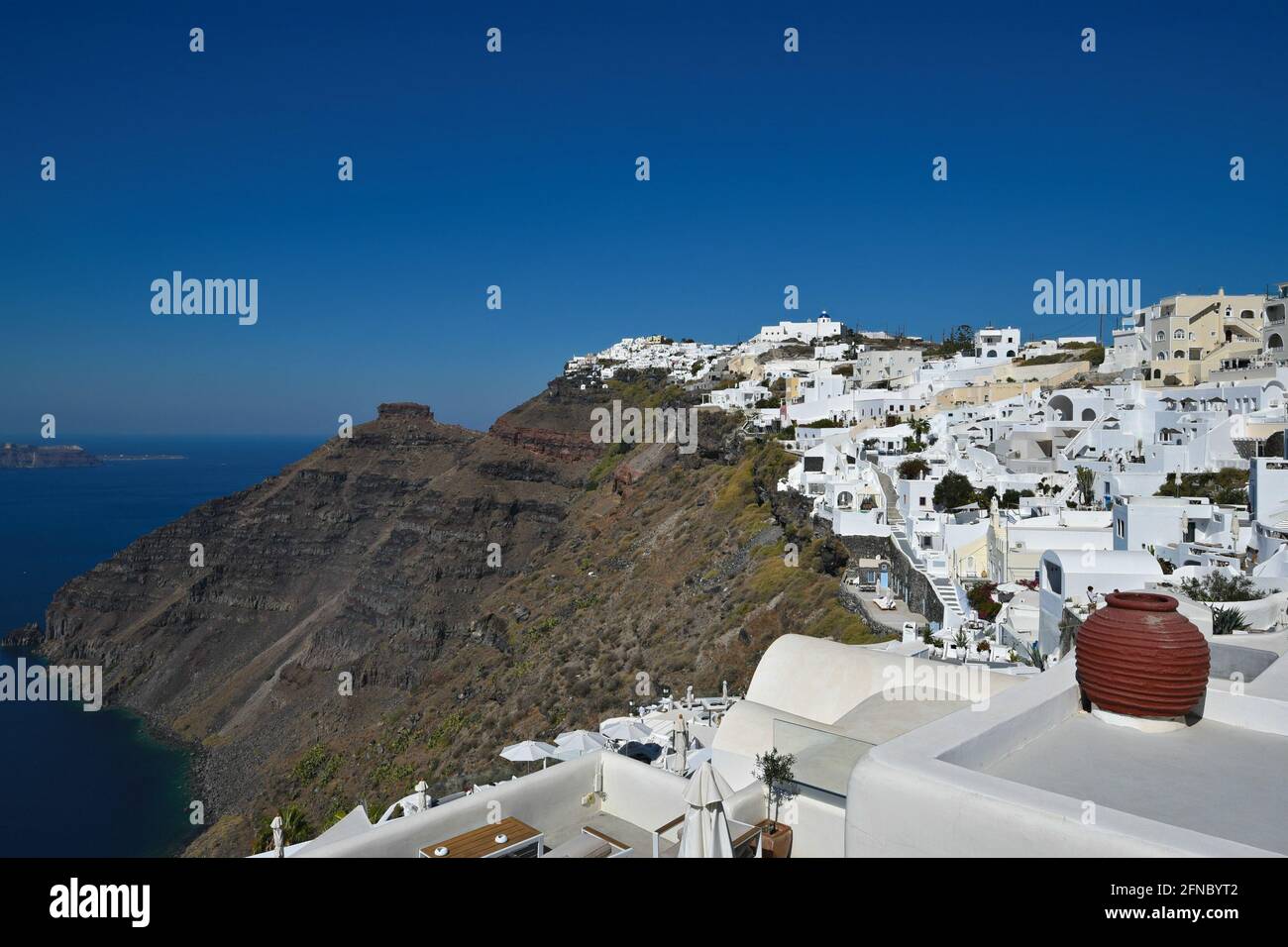 Scenic landscape with typical Cycladic architecture overlooking the ...