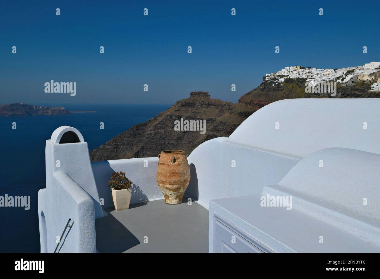Scenic landscape with typical Cycladic architecture overlooking the ...