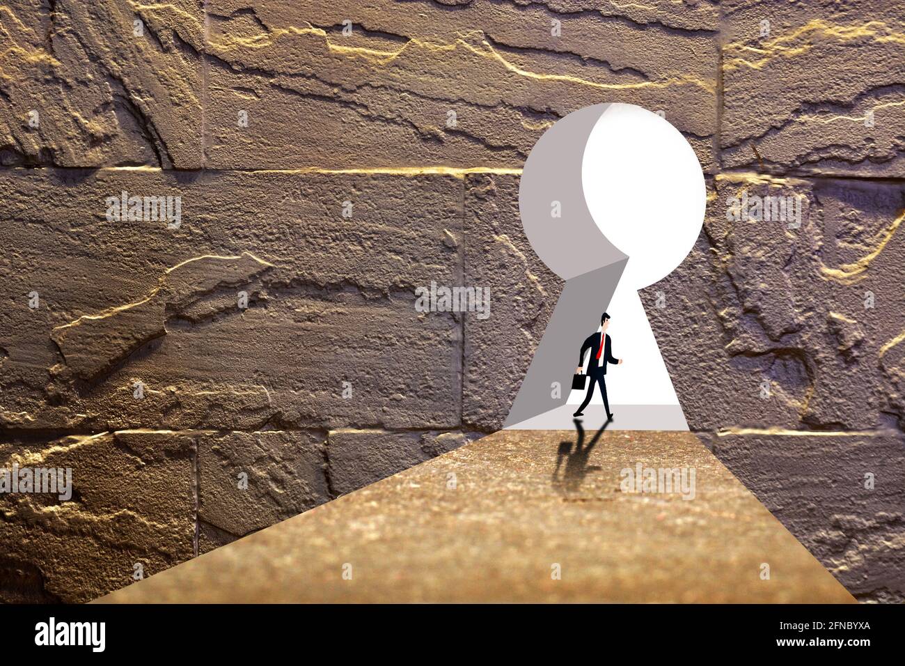 Businessman exit. Solution to business problem concept. running to go ...