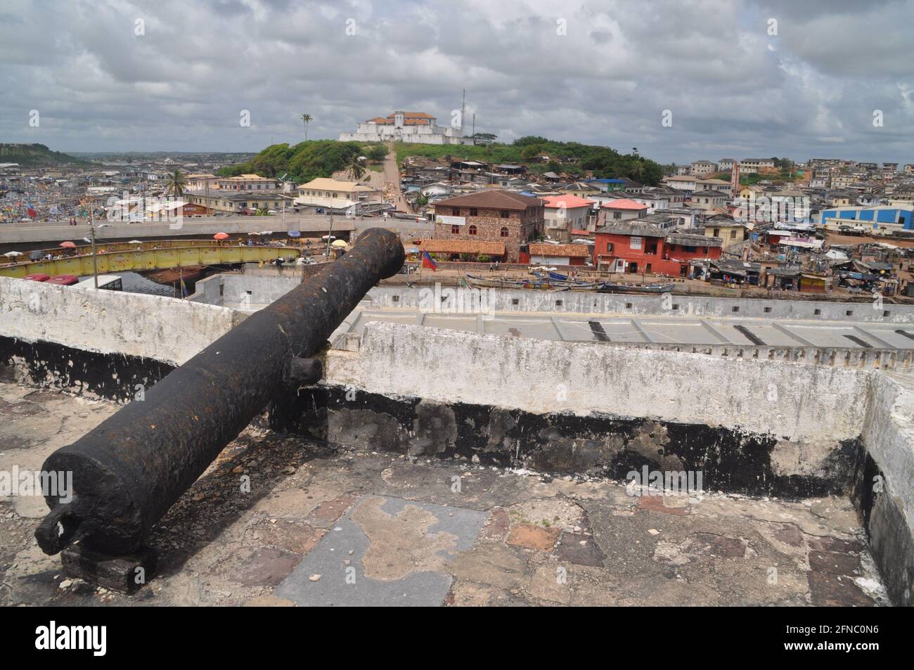 Cannons in Elmina Castle, an old European fort in the city of Elmina ...