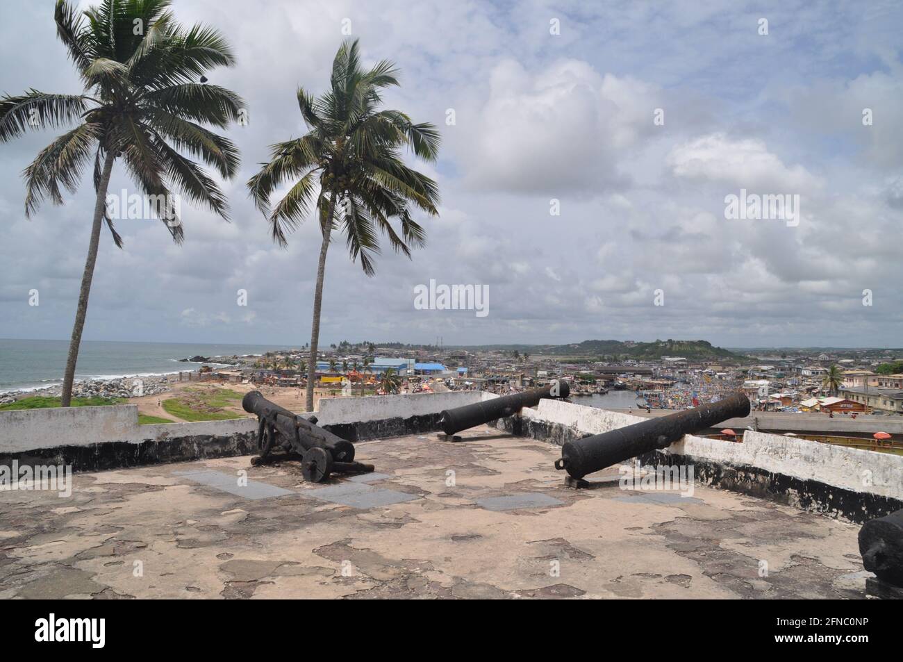 Cannons in Elmina Castle, an old European fort in the city of Elmina ...