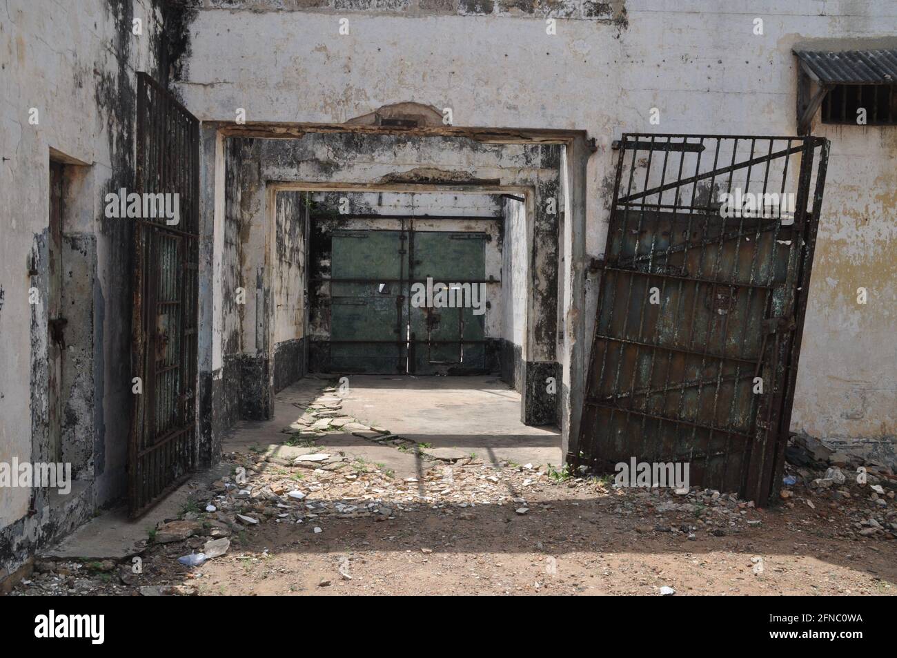 Gate of an abandoned prison in the former Ussher Fort in Accra, Ghana ...