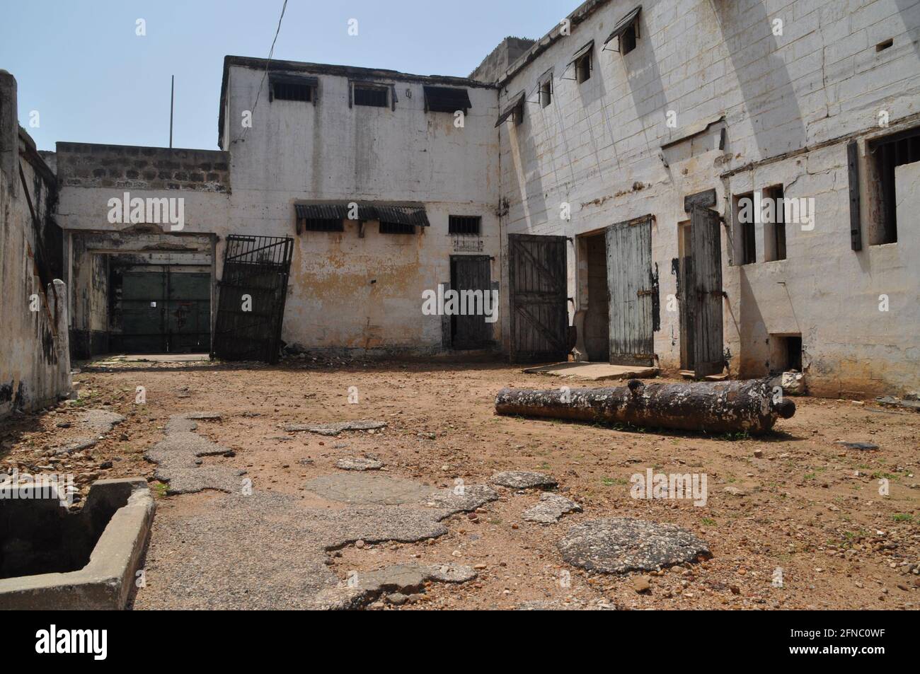 An ancient cannon in the abandoned prison in the former Ussher Fort in ...