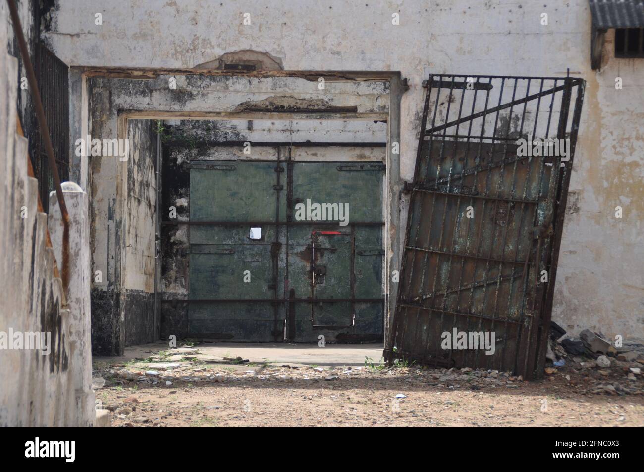Gate of an abandoned prison in the former Ussher Fort in Accra, Ghana ...
