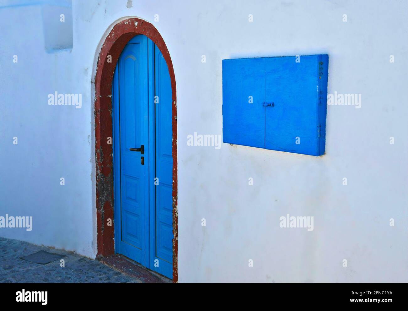 Scenic facade view of a typical picturesque Cycladic architecture house ...