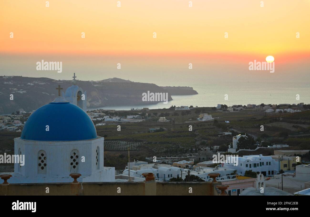 Scenic sunset landscape in Santorini island, Cyclades Greece Stock ...