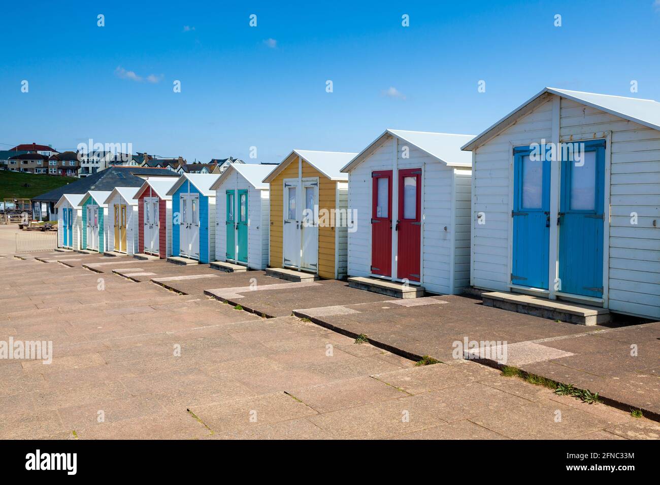 Colourful beach huts at Crooklets Beach Bude Cornwall England UK Stock ...
