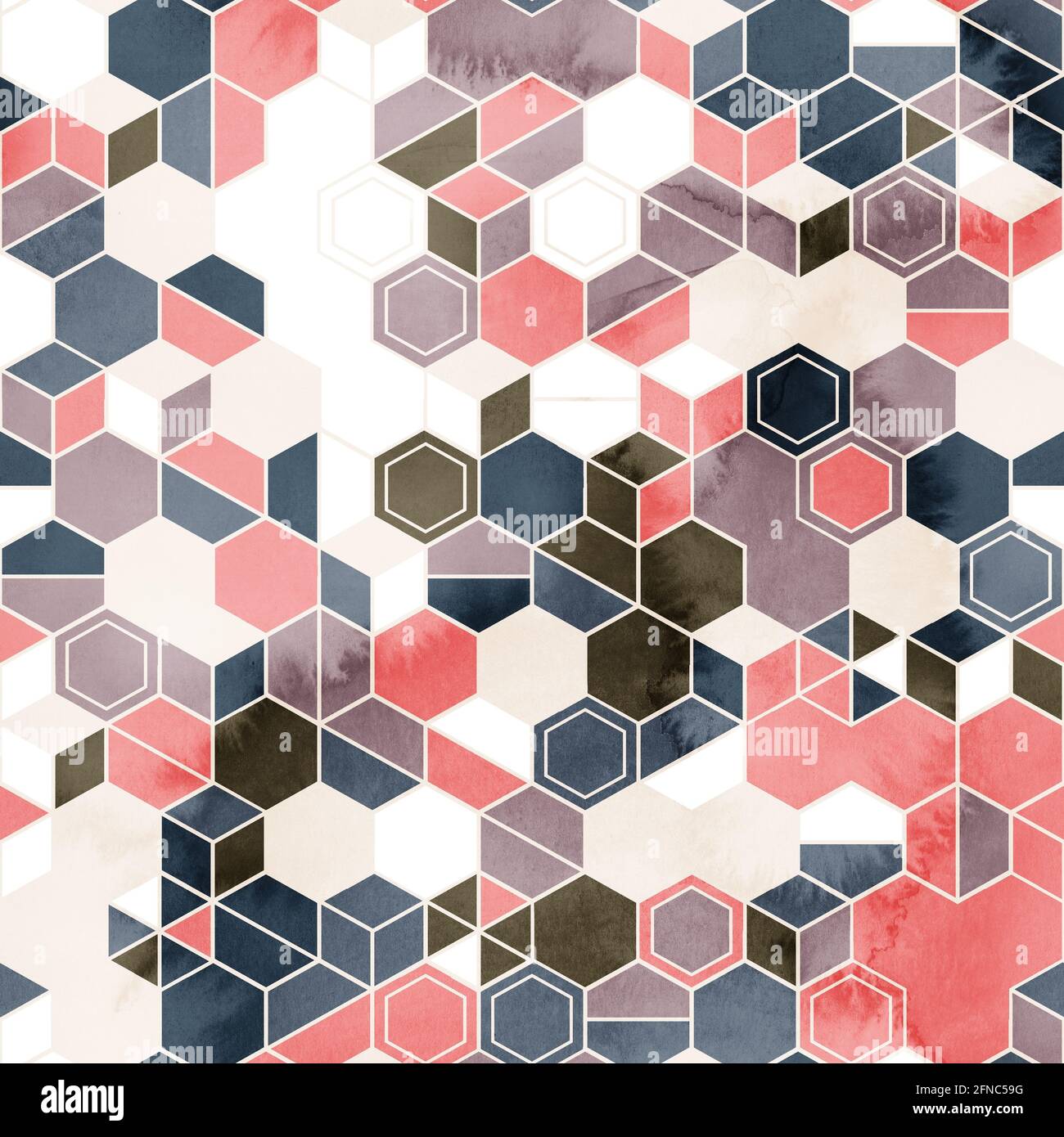 Seamless pattern of hexagons in random colors in watercolor Stock Photo ...