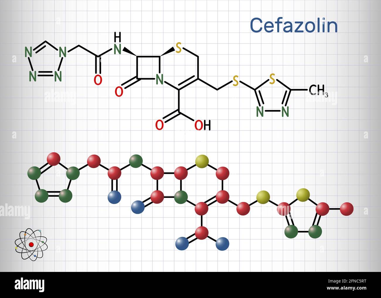 Cefazolin, cefazoline, cephazolin molecule. It is s beta-lactam ...