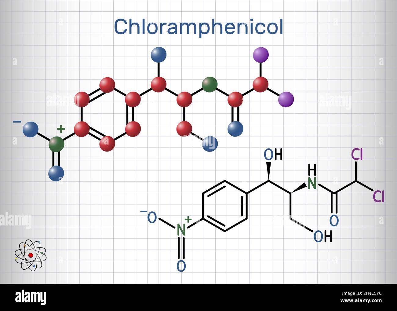 Chloramphenicol molecule. It is bacteriostatic broad-spectrum ...