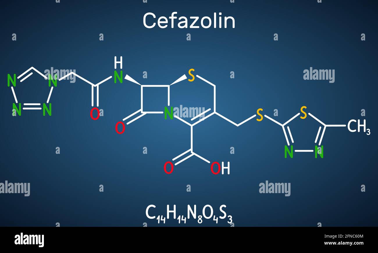 Cefazolin, cefazoline, cephazolin molecule. It is s beta-lactam ...
