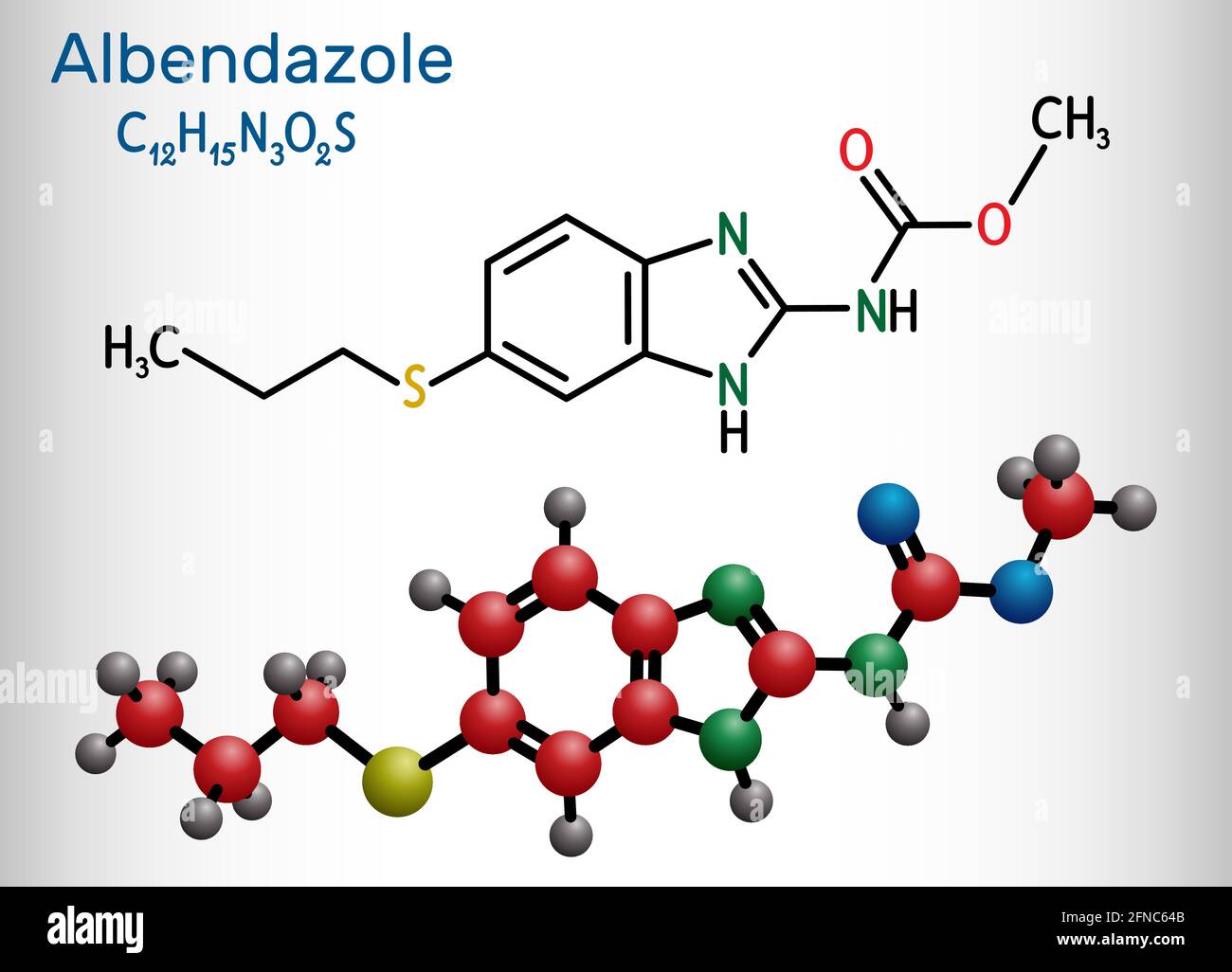 Albendazole molecule. It is is broad-spectrum, synthetic benzimidazole ...