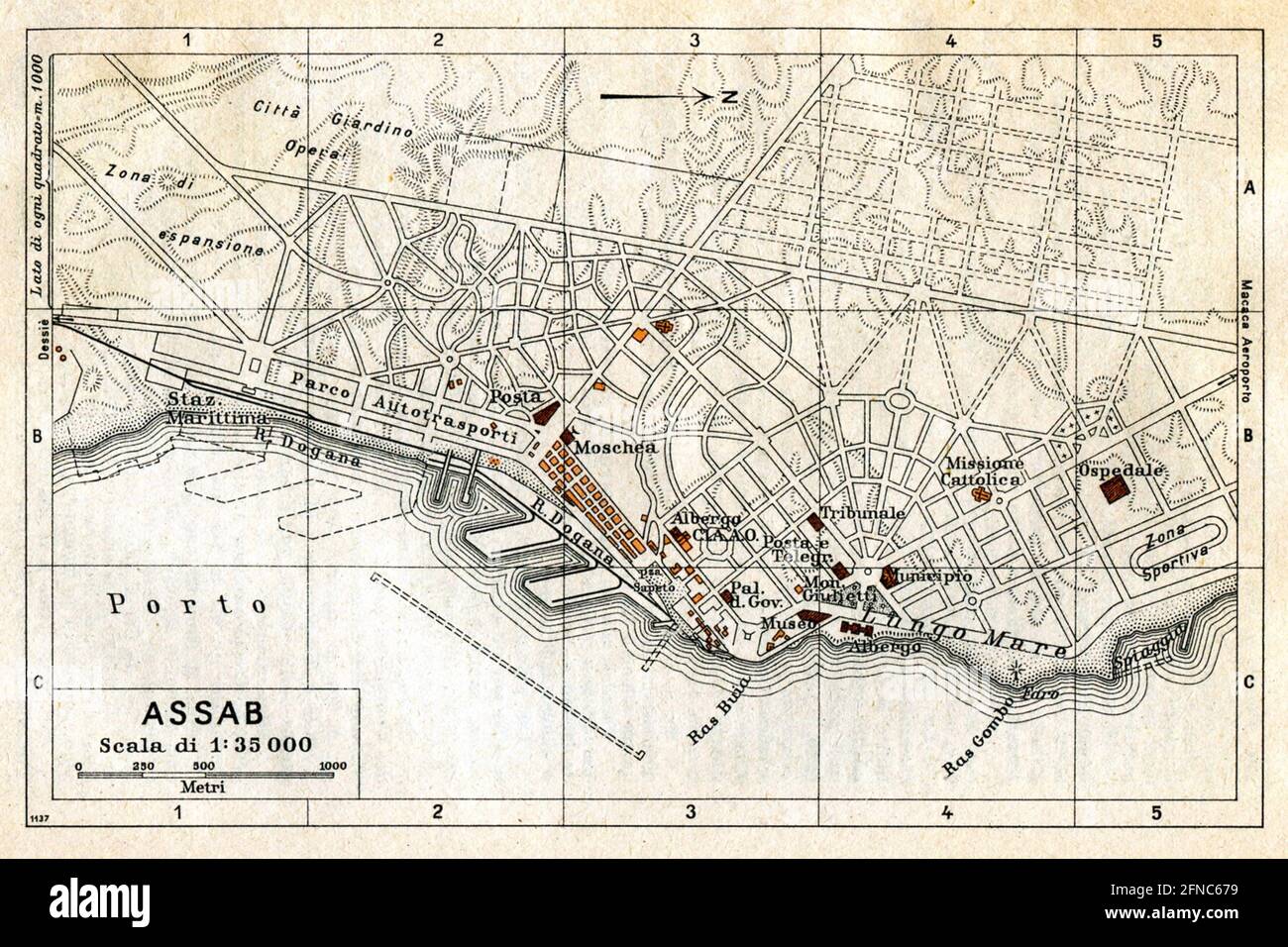 Ancient Map Of Assab Eritrea Image From Italian Eastern Africa Guide Book 1938 Edition Stock