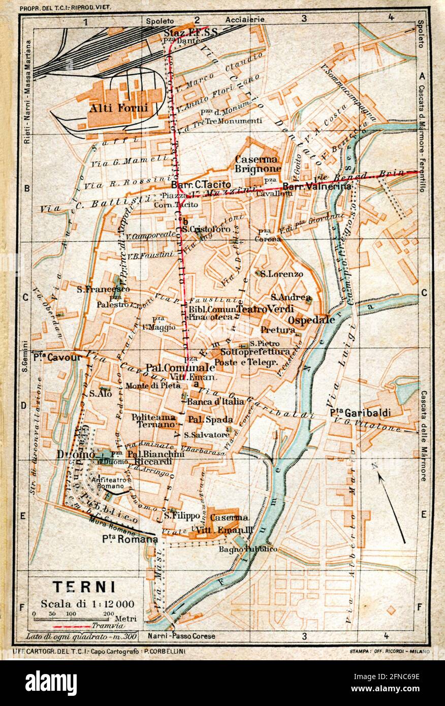 Ancient map of Terni, Italy (image from Guida Italia Centrale Touring ...