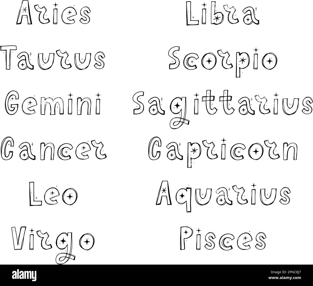 Zodiac lettering Vector Sign. Cartoon astrology text illustration ...
