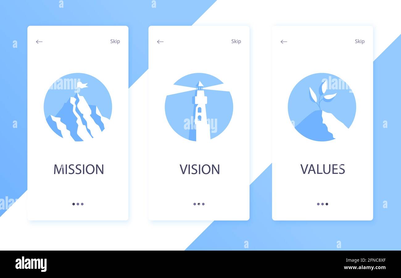 Mission, vision and values flat style design icons signs web concepts ...