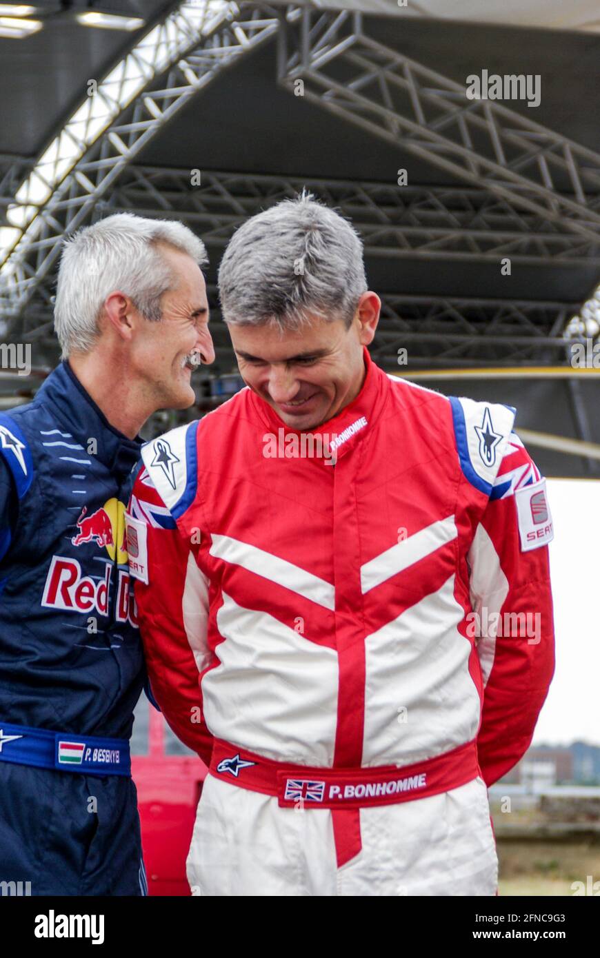 Red Bull Air Race pilots Peter Besenyei and Paul Bonhomme share a joke ...