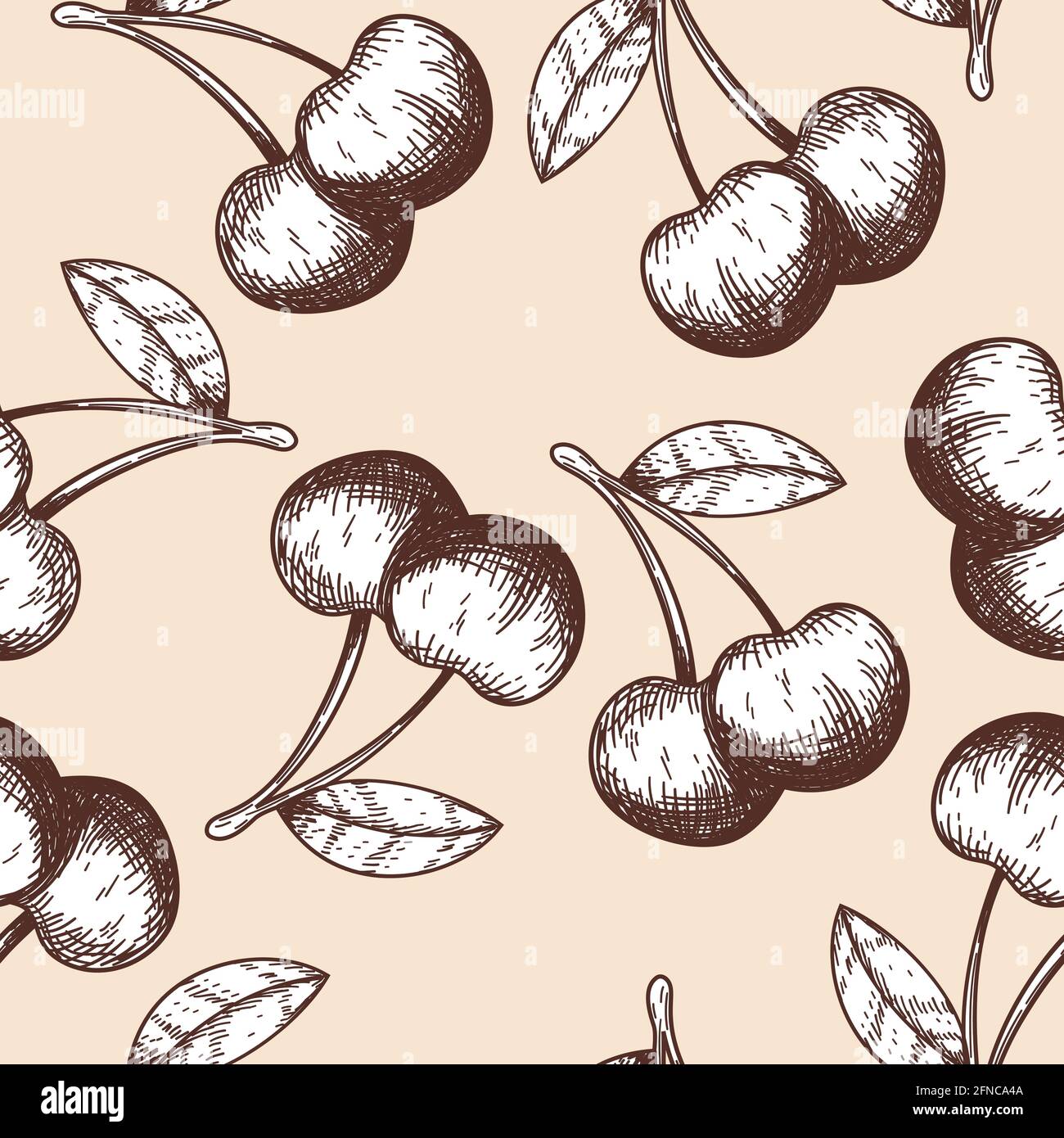 Seamles Pattern Of Cherry. Hand Drawn Sketch. Retro Vintage Design ...