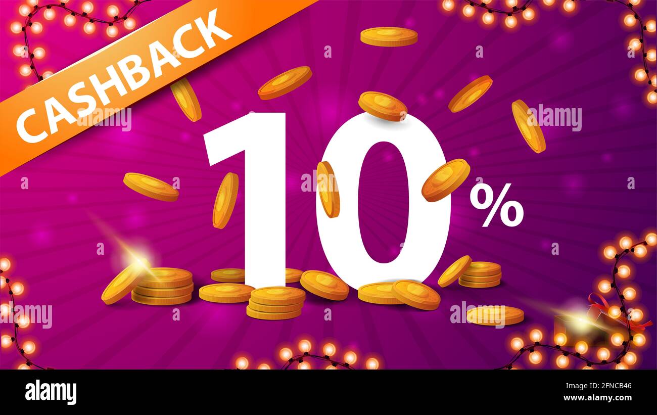 Pink bright cash back banner with large volumetric numbers of percent ...