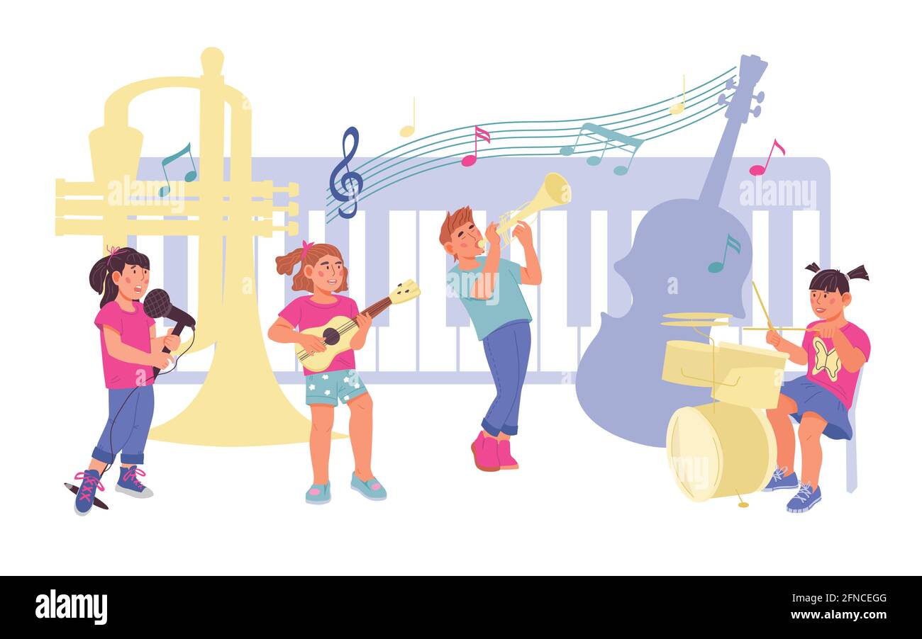 Children music education and school, flat vector illustration isolated ...