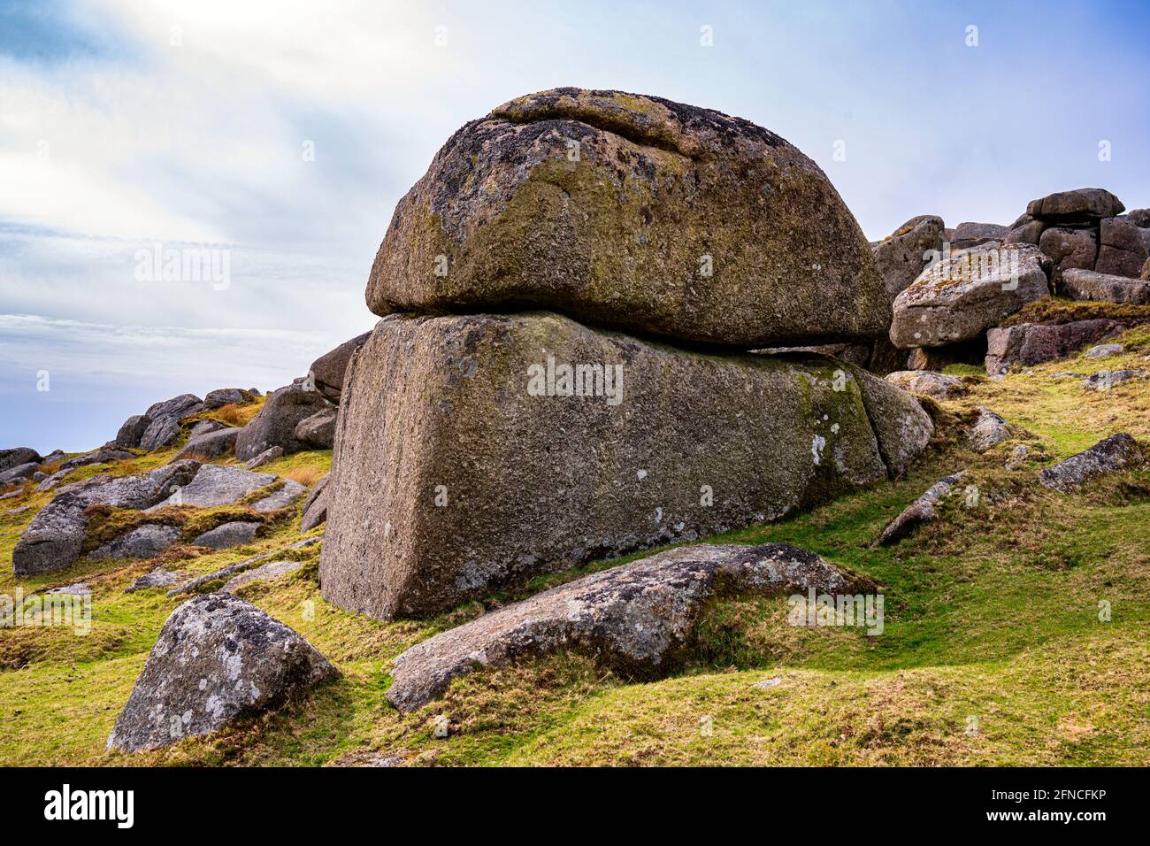 Natural formations of granite on Down Tor, near Burrator Reservoir ...