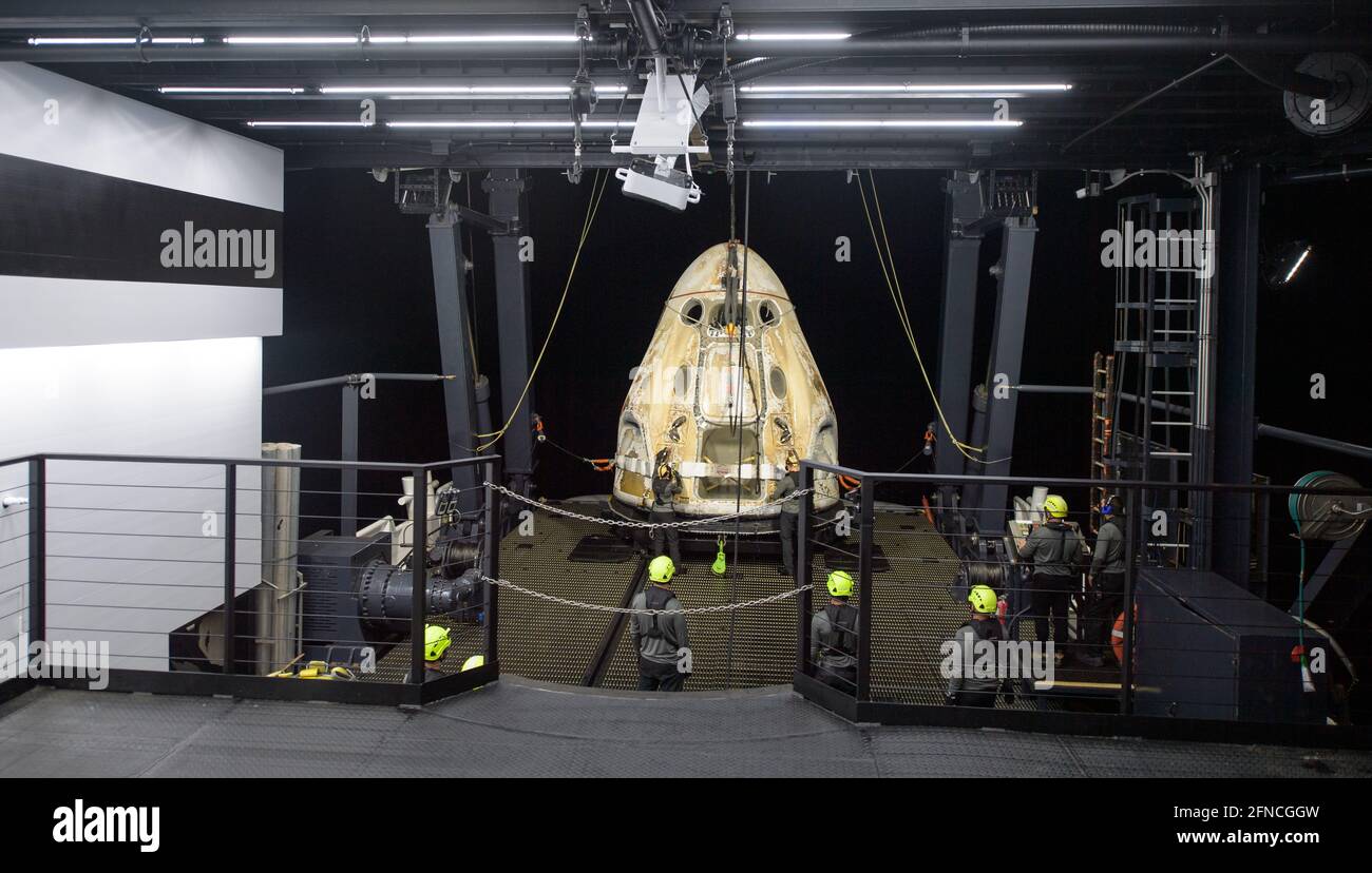 Support teams work to secure the SpaceX Crew Dragon Resilience ...