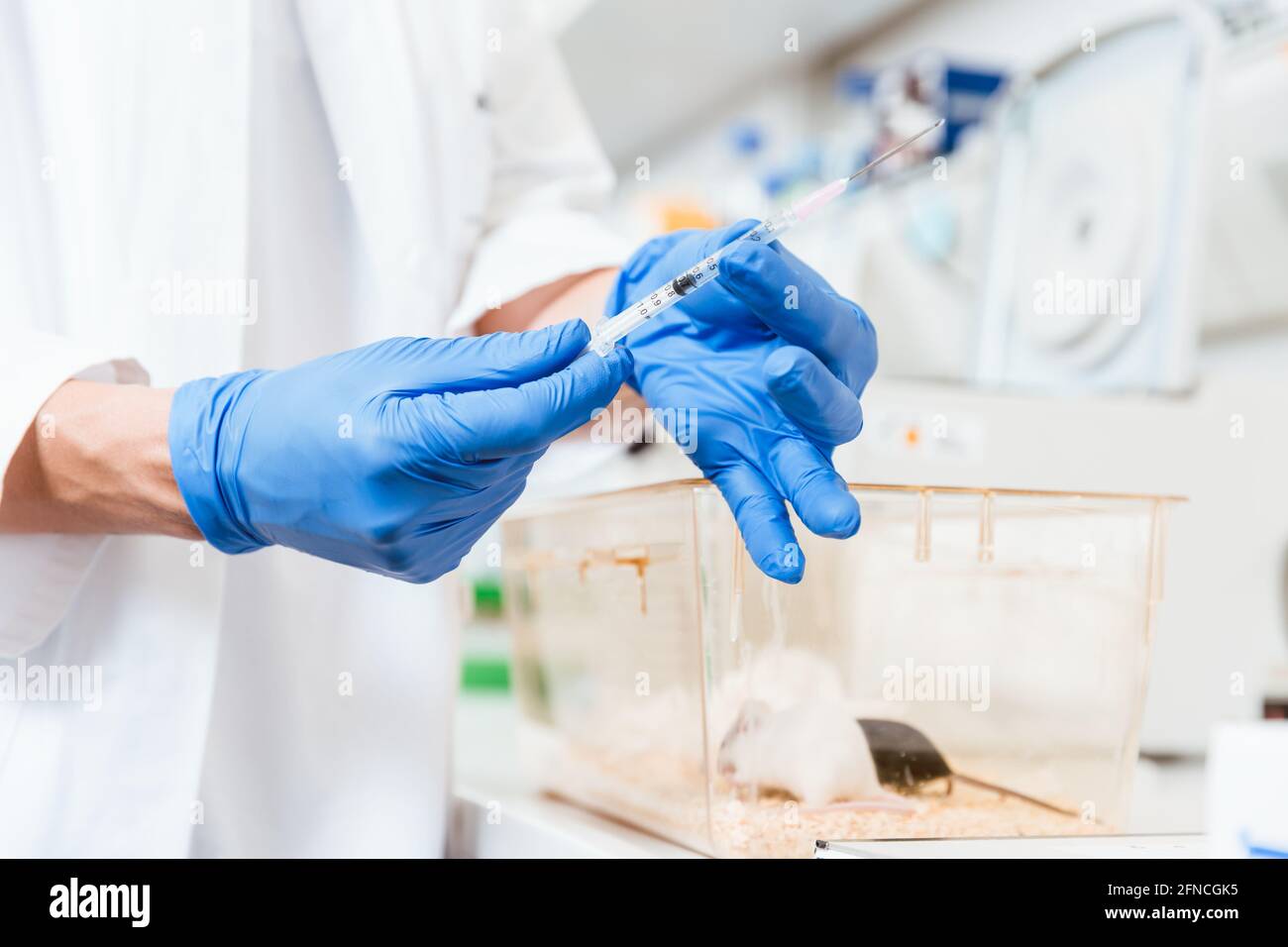 Female scientist hand using syringe Stock Photo - Alamy