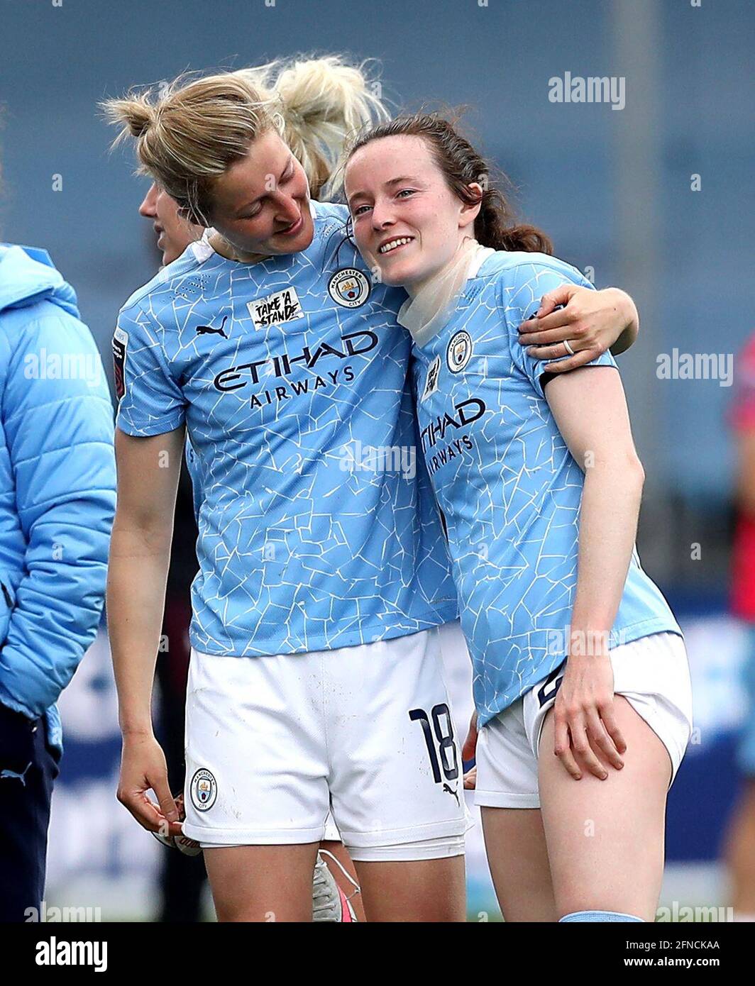 Manchester City's Ellen White hugs Rose Lavelle at the end of the ...