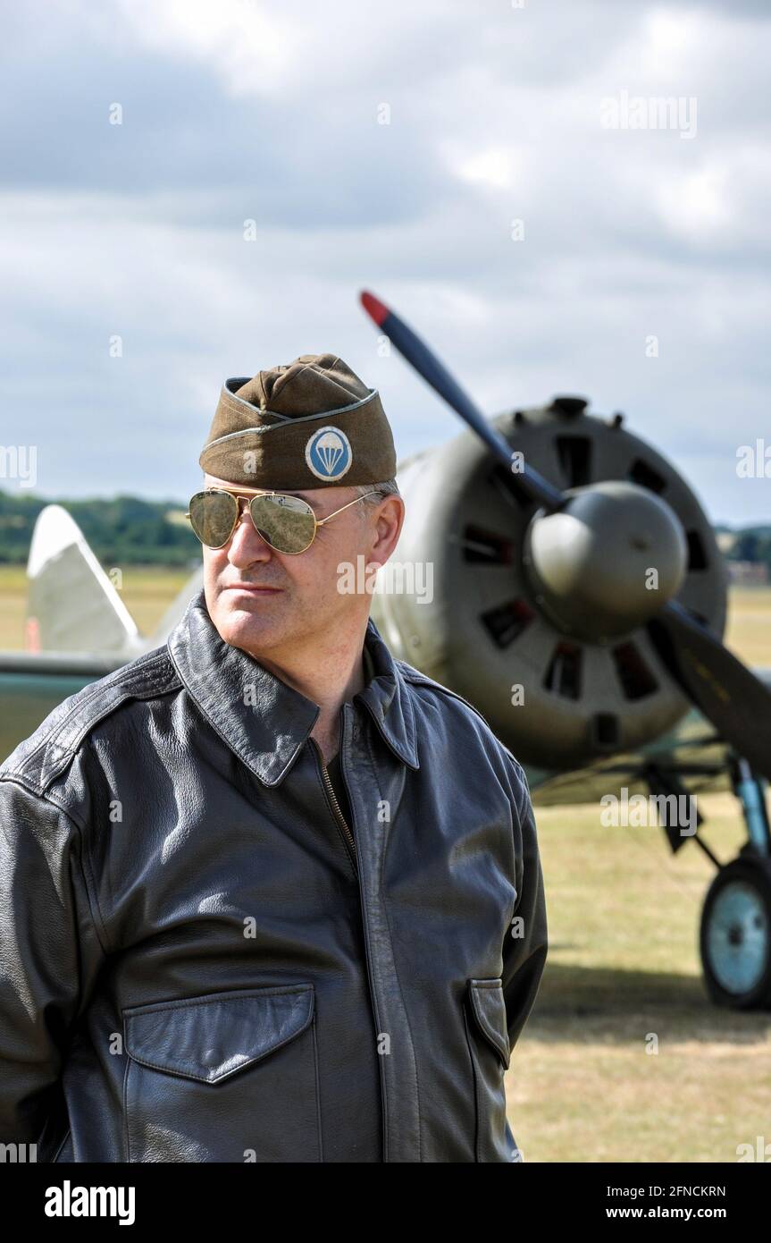 Male re-enactor with WWII US Army Airborne Infantry Parachute Cap Patch ...