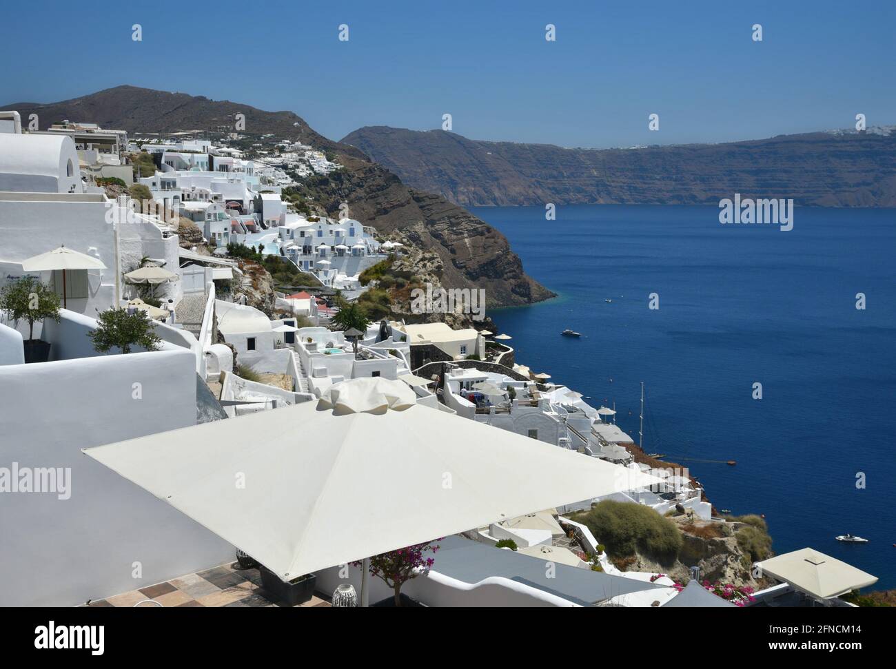 Scenic landscape with Cycladic architecture overlooking the Aegean Sea ...