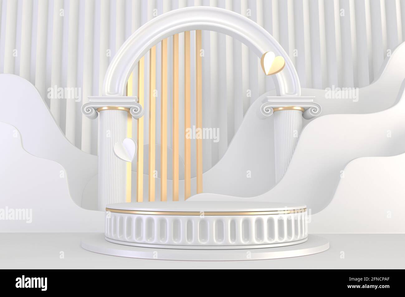 Roman podium white for cosmetic product on background granite white. 3d ...