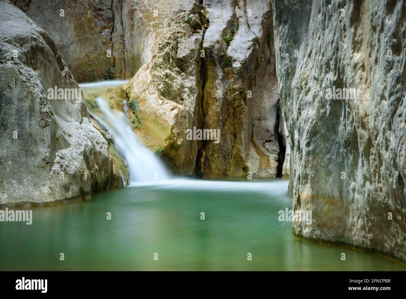 Waterfall in the Bosoms ravine, near Vallcebre (Berguedà, Catalonia ...