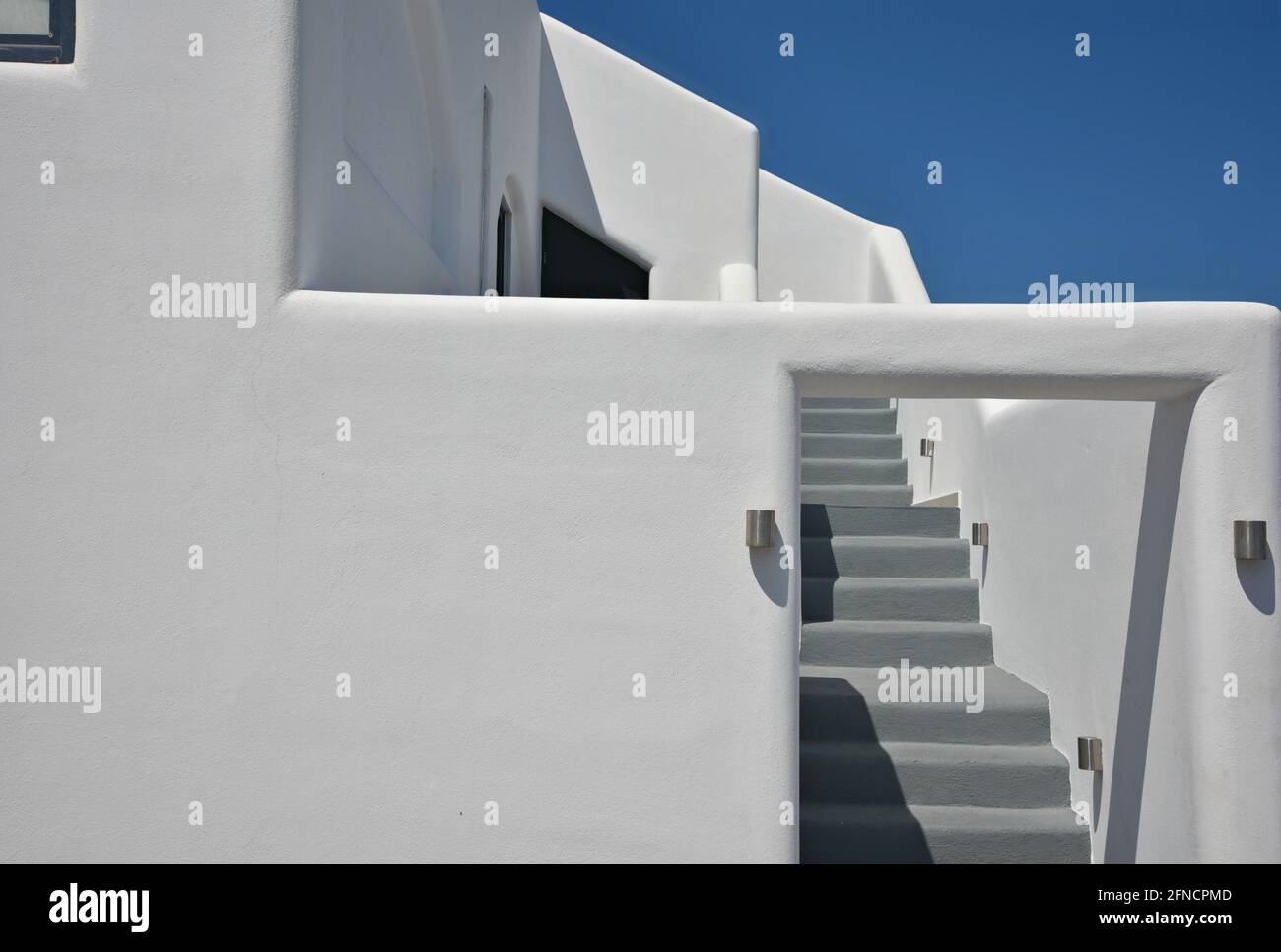 Scenic landscape with a traditional Cycladic house in Santorini island ...