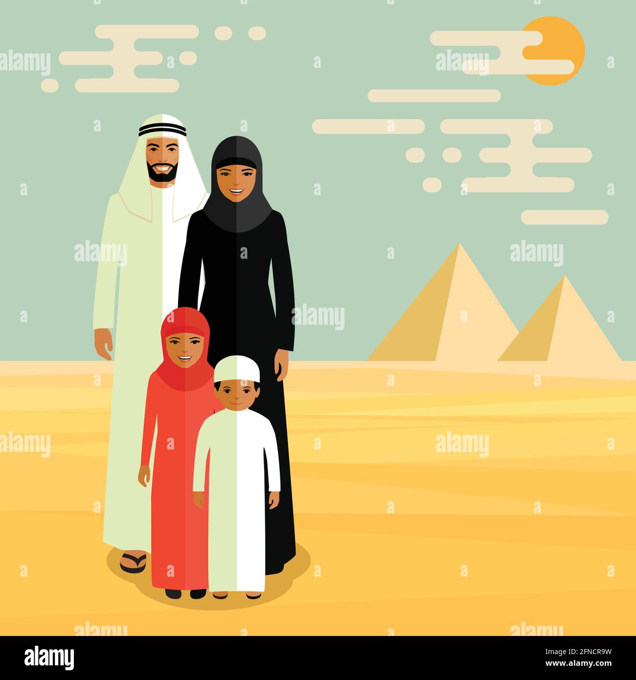 vector arab family, muslim people, saudi cartoon man and woman Stock ...