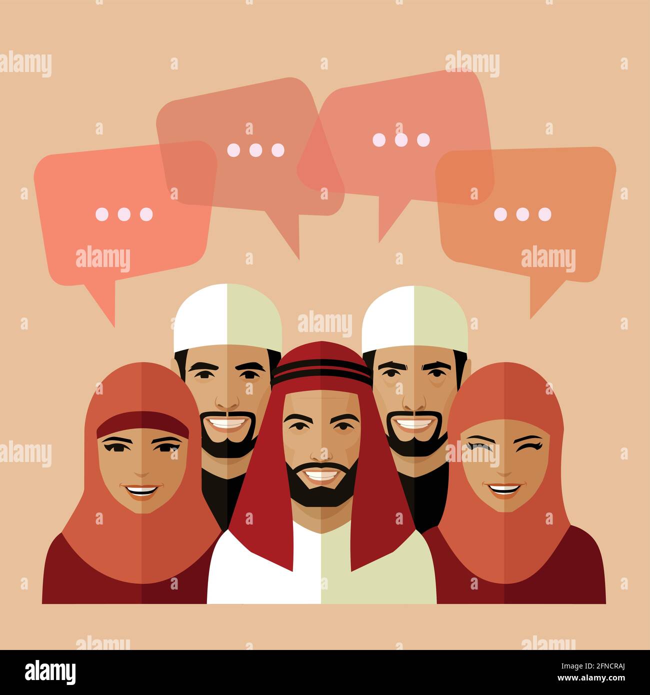 set of flat muslim avatars, vector arab people team, saudi characters ...