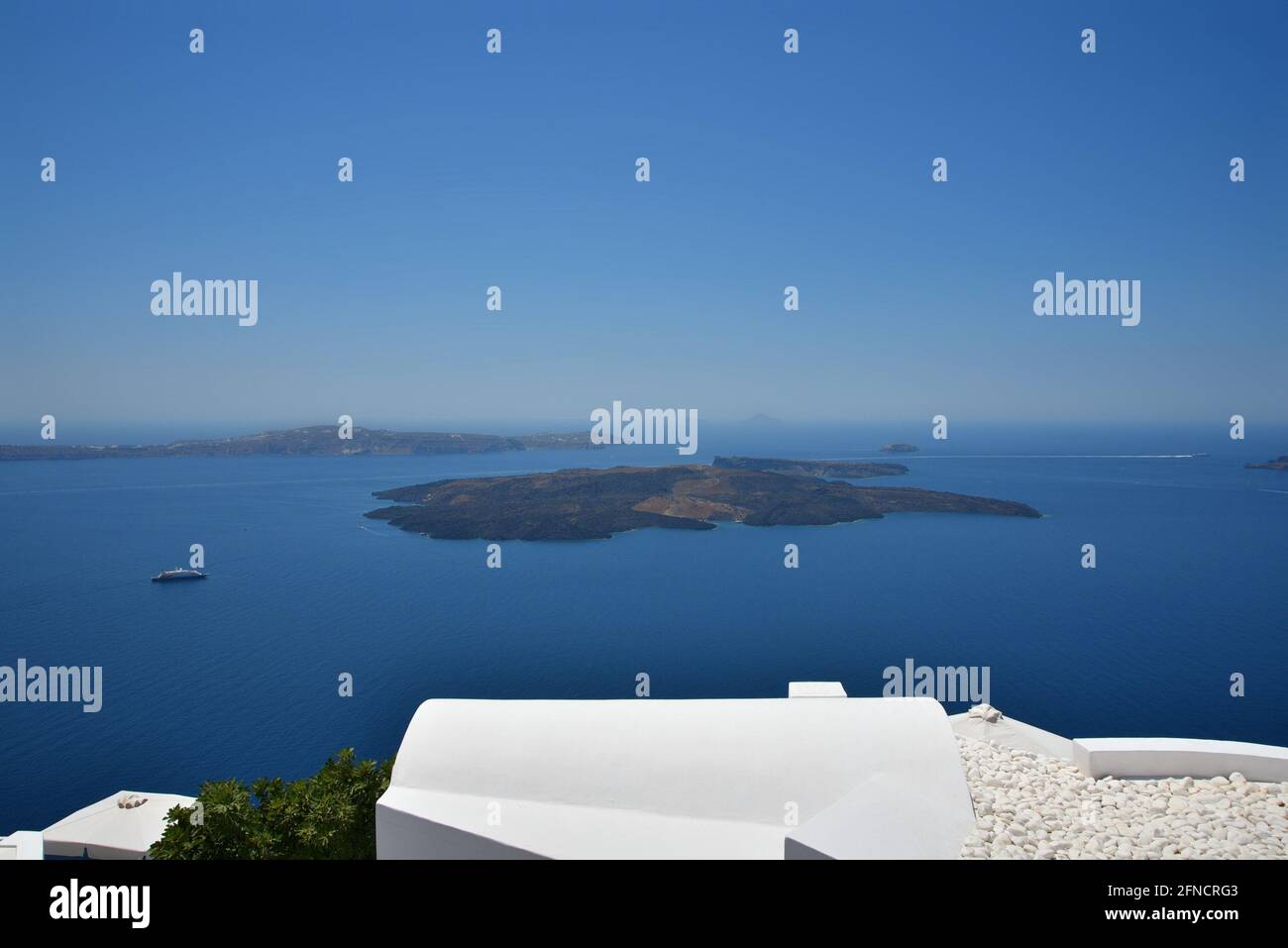 Scenic landscape with typical Cycladic architecture overlooking the ...