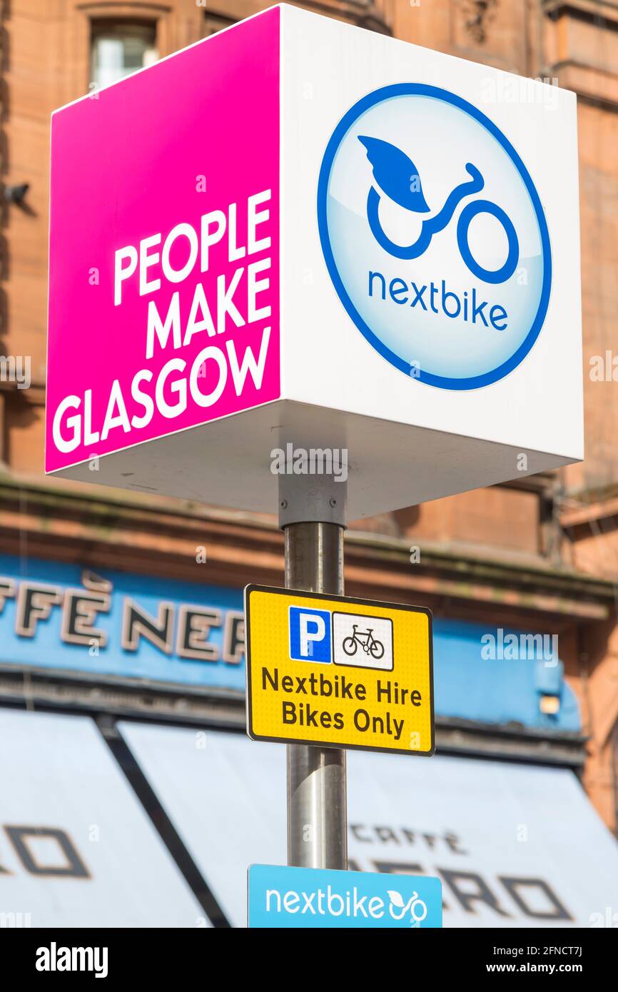 Nextbike cycle hire and People Make Glasgow sign, Glasgow, Scotland, UK ...
