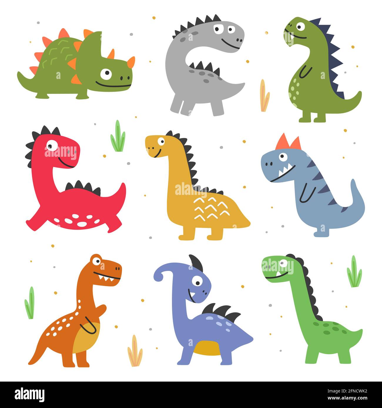 Vector illustration of set of various types of dinosaurs on white ...