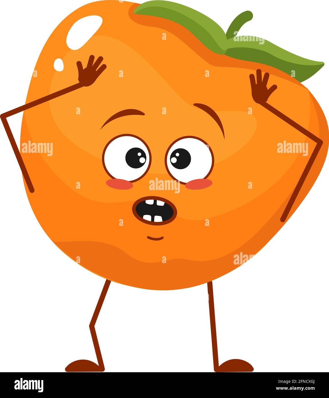 Cute persimmon character with emotions in a panic grabs his head, face ...