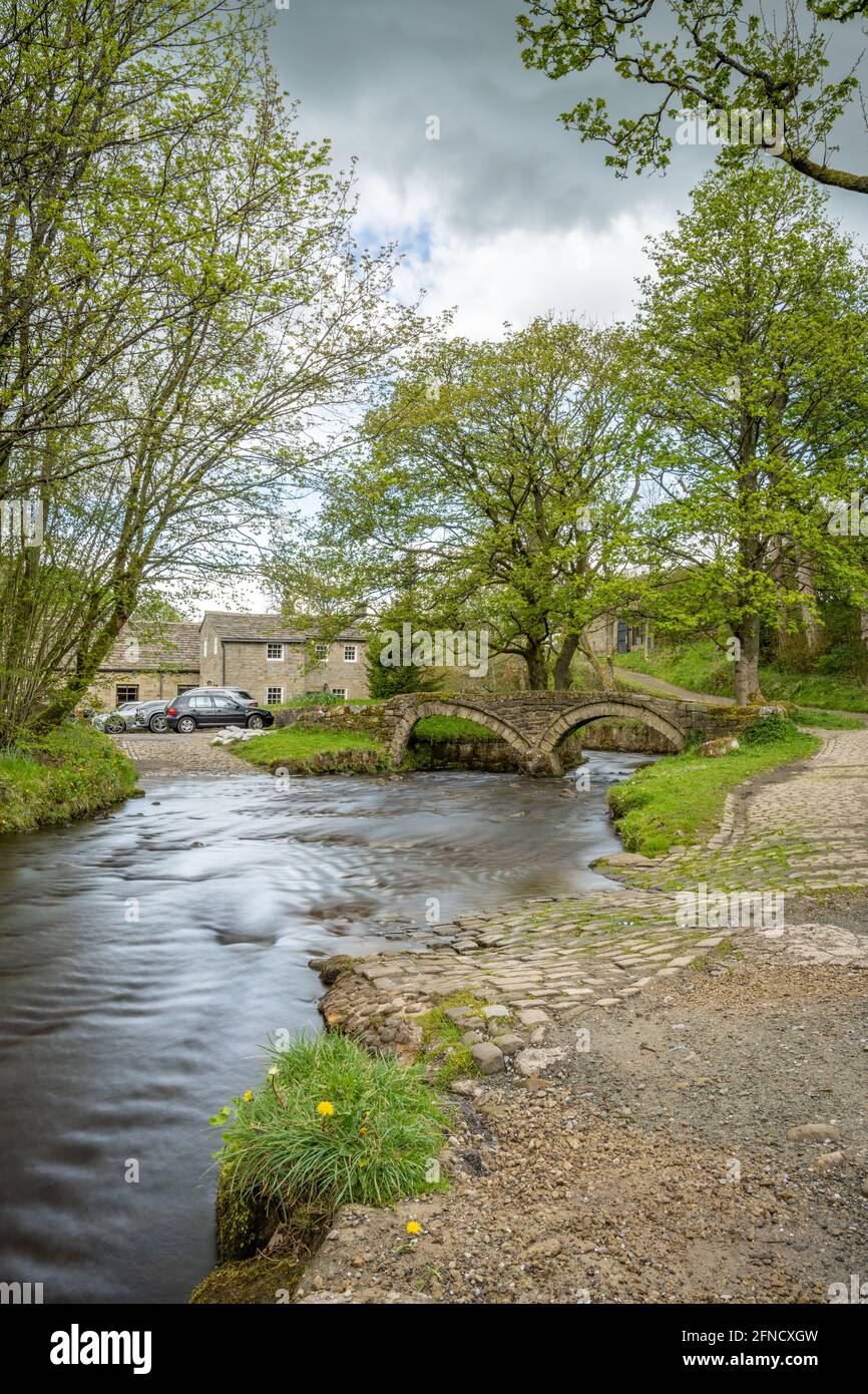A long exposure photograph of the ancient pack horse bridge at Wycoller ...