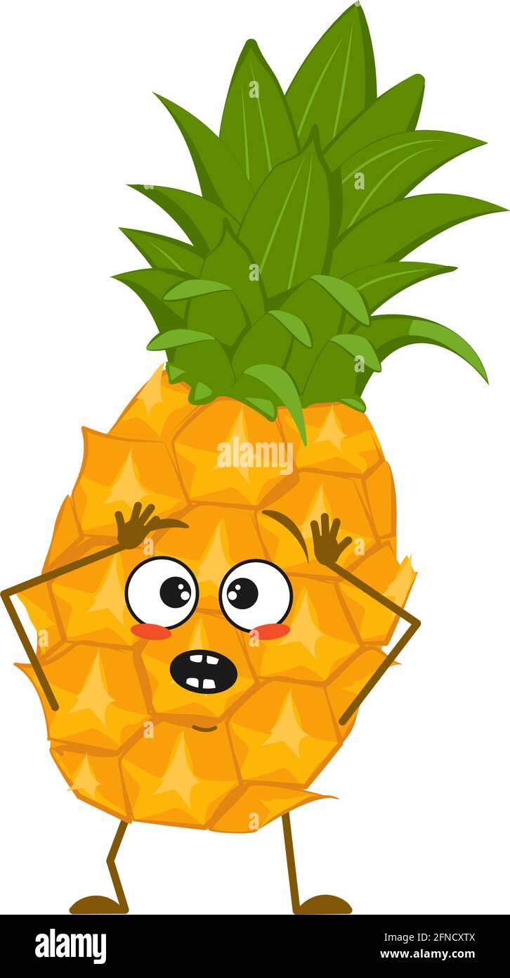Cute pineapple character with emotions in a panic grabs his head, face ...
