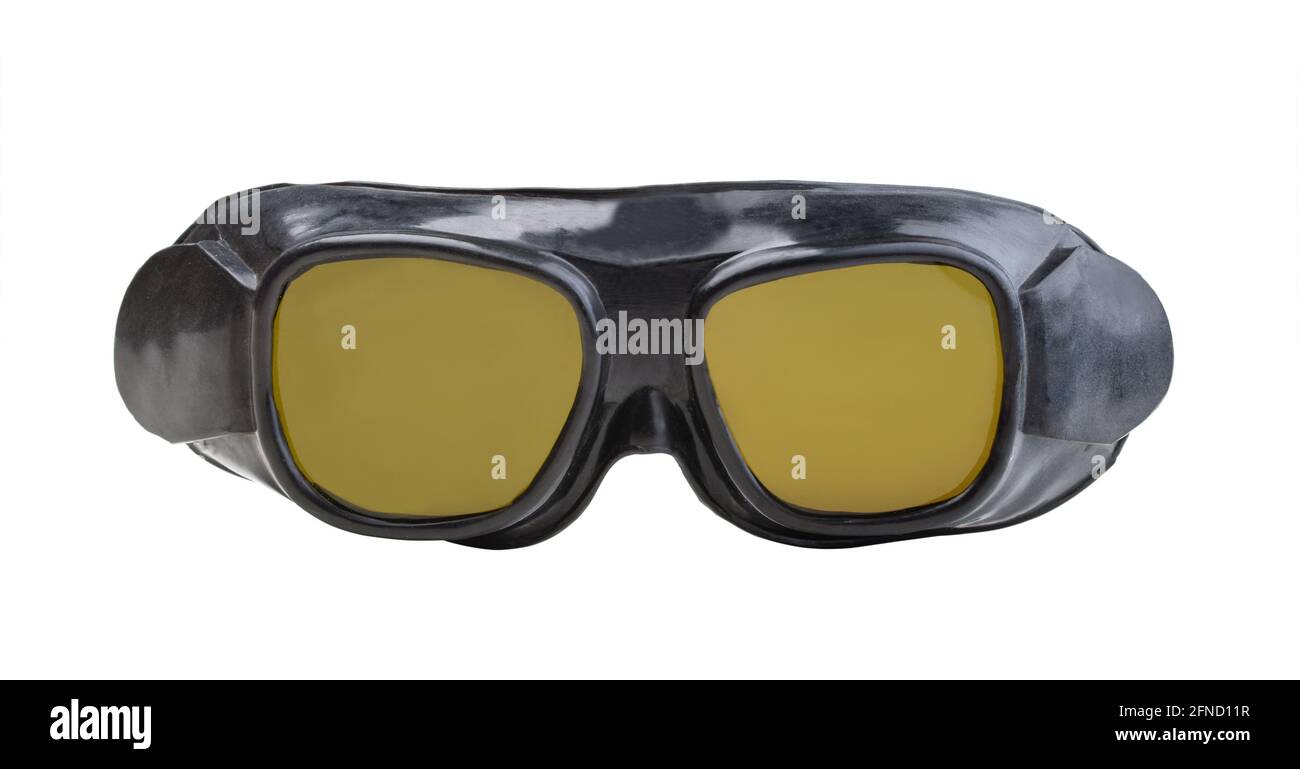 Old industrial rubber goggles isolated on white. Front view Stock Photo ...