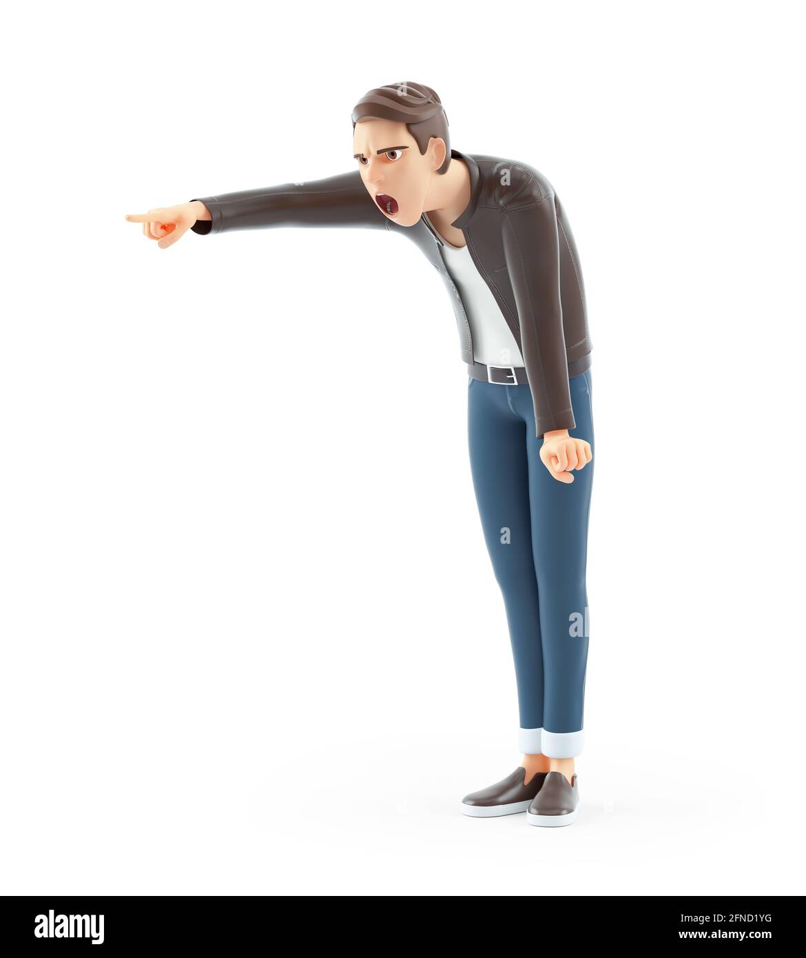 3d angry cartoon man shouting and pointing finger, illustration ...