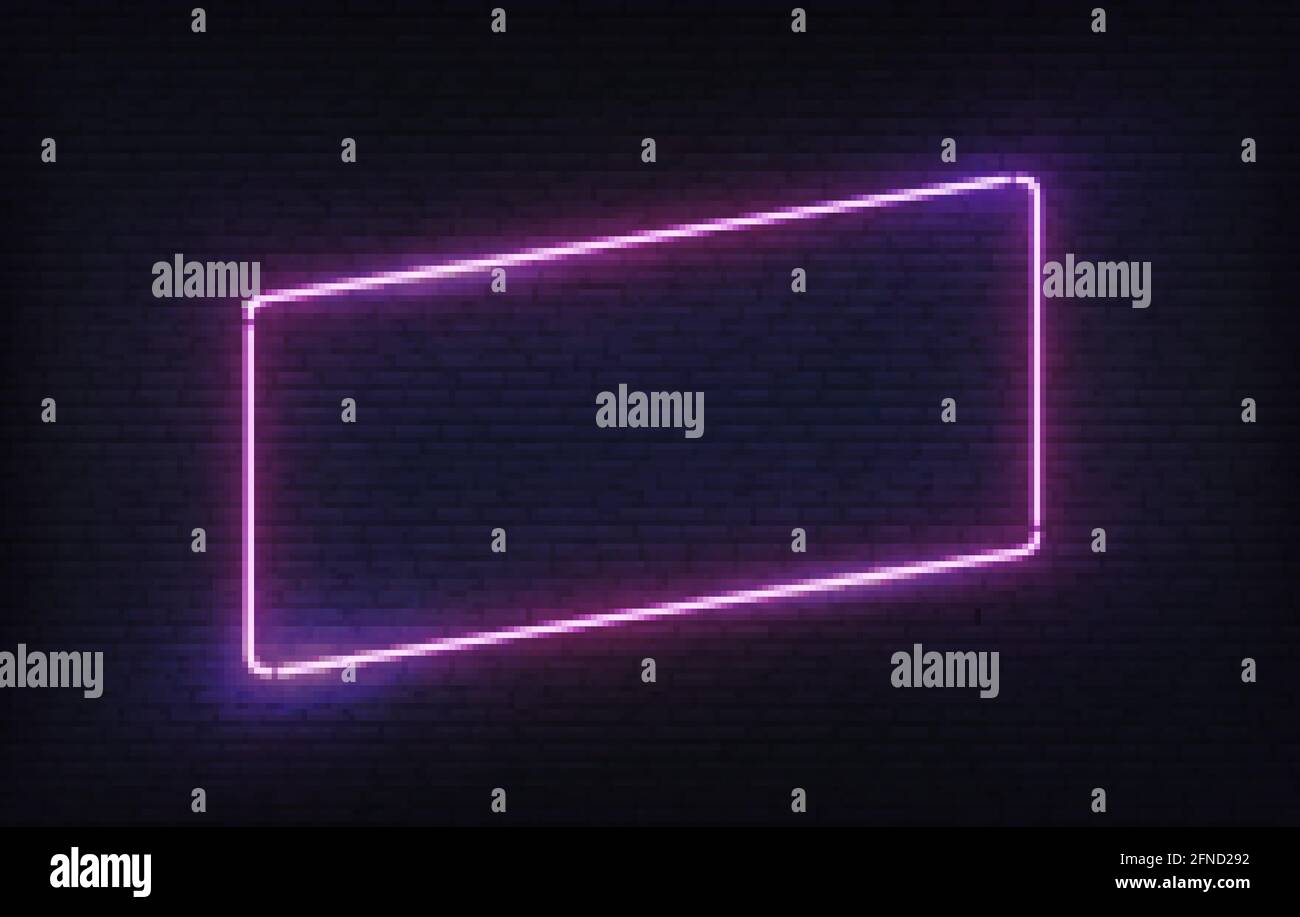 Neon frame. Purple incline light banner design template. Vector glowing ...