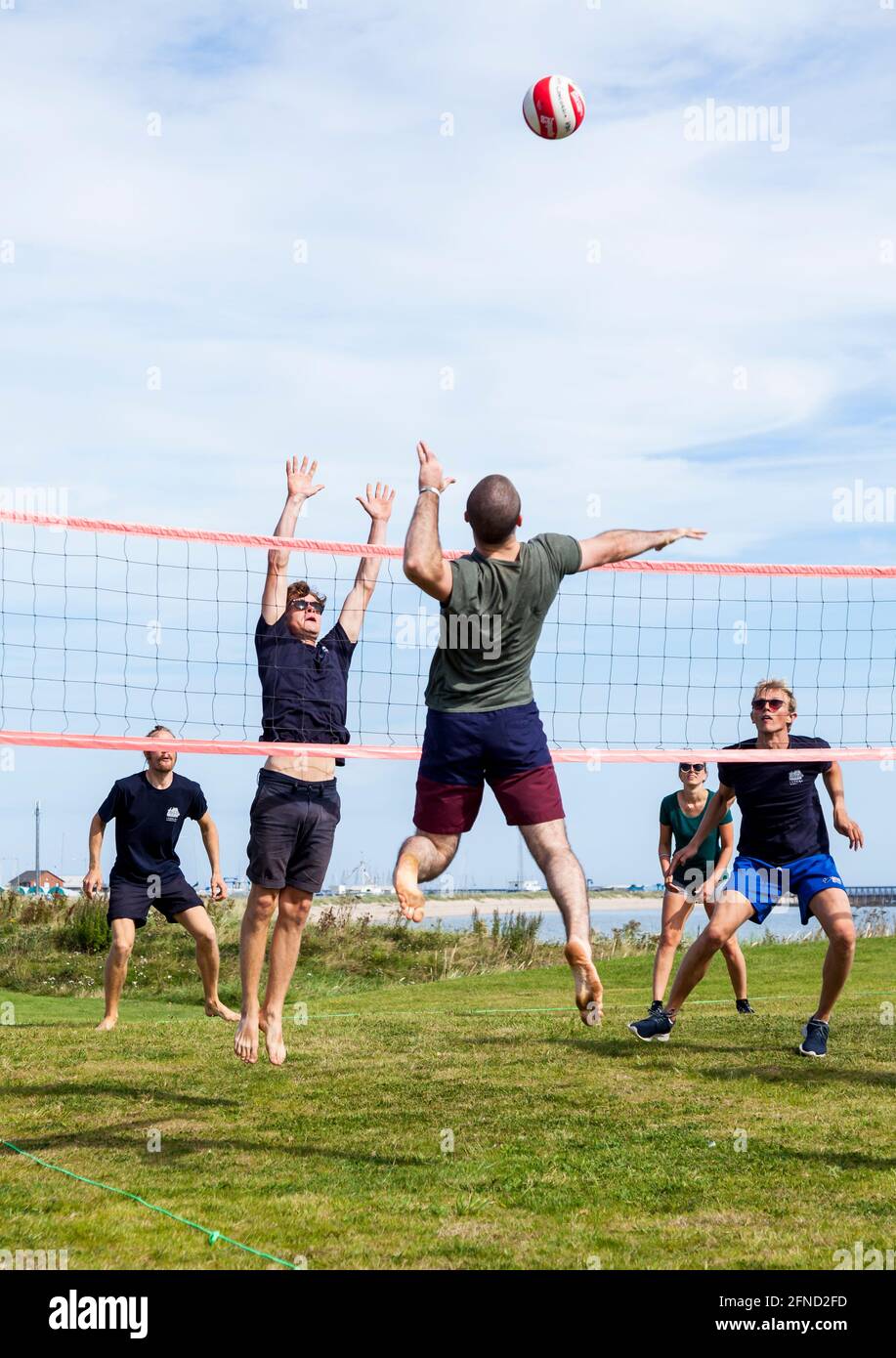 People playing Volleyball on open grassland Stock Photo - Alamy