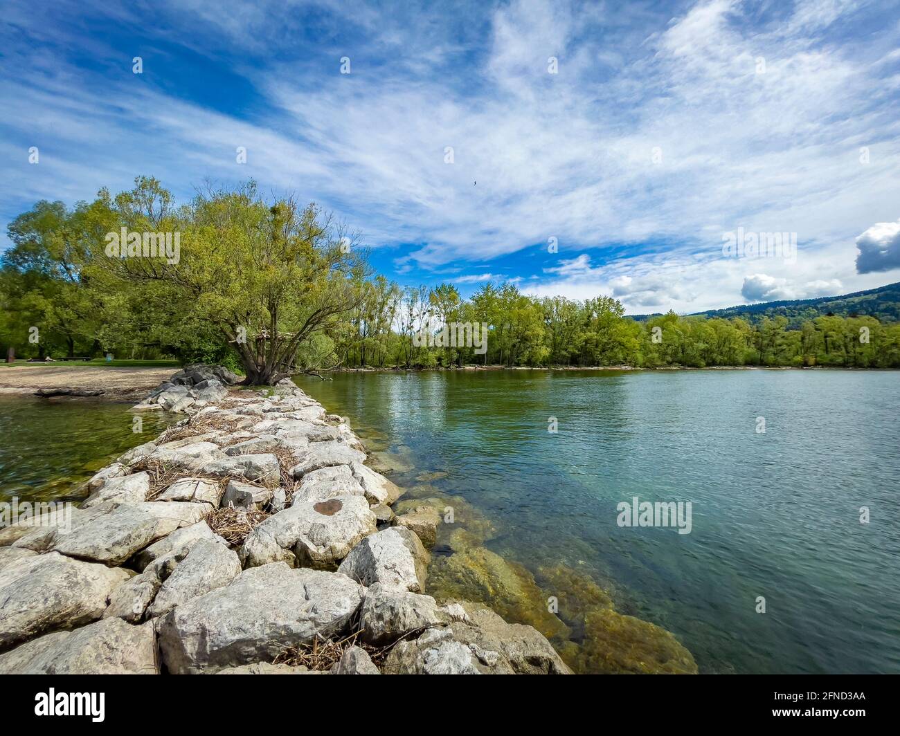 Walking along the Lake Constanze at the border between Austria and ...