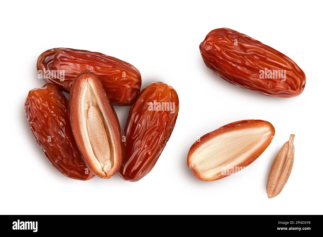Dates isolated on white background with clipping path. Top view. Flat ...