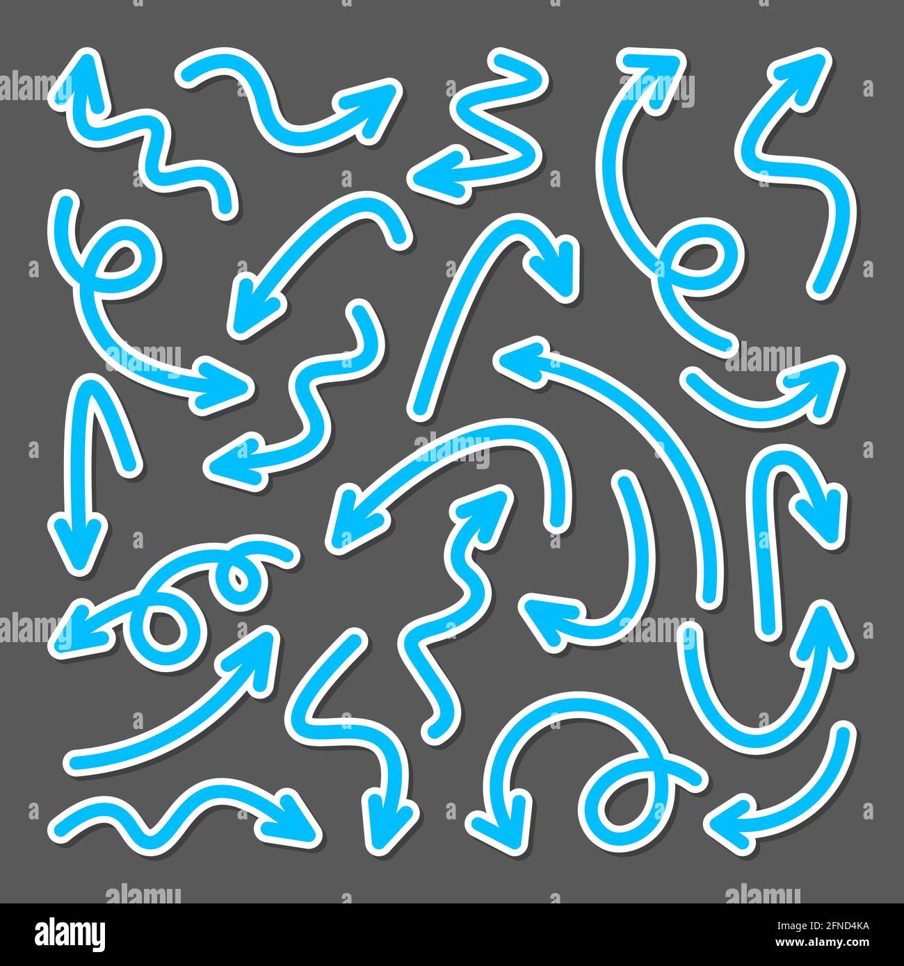 Colorful hand drawn arrow stickers set. Blue pointers collection ...